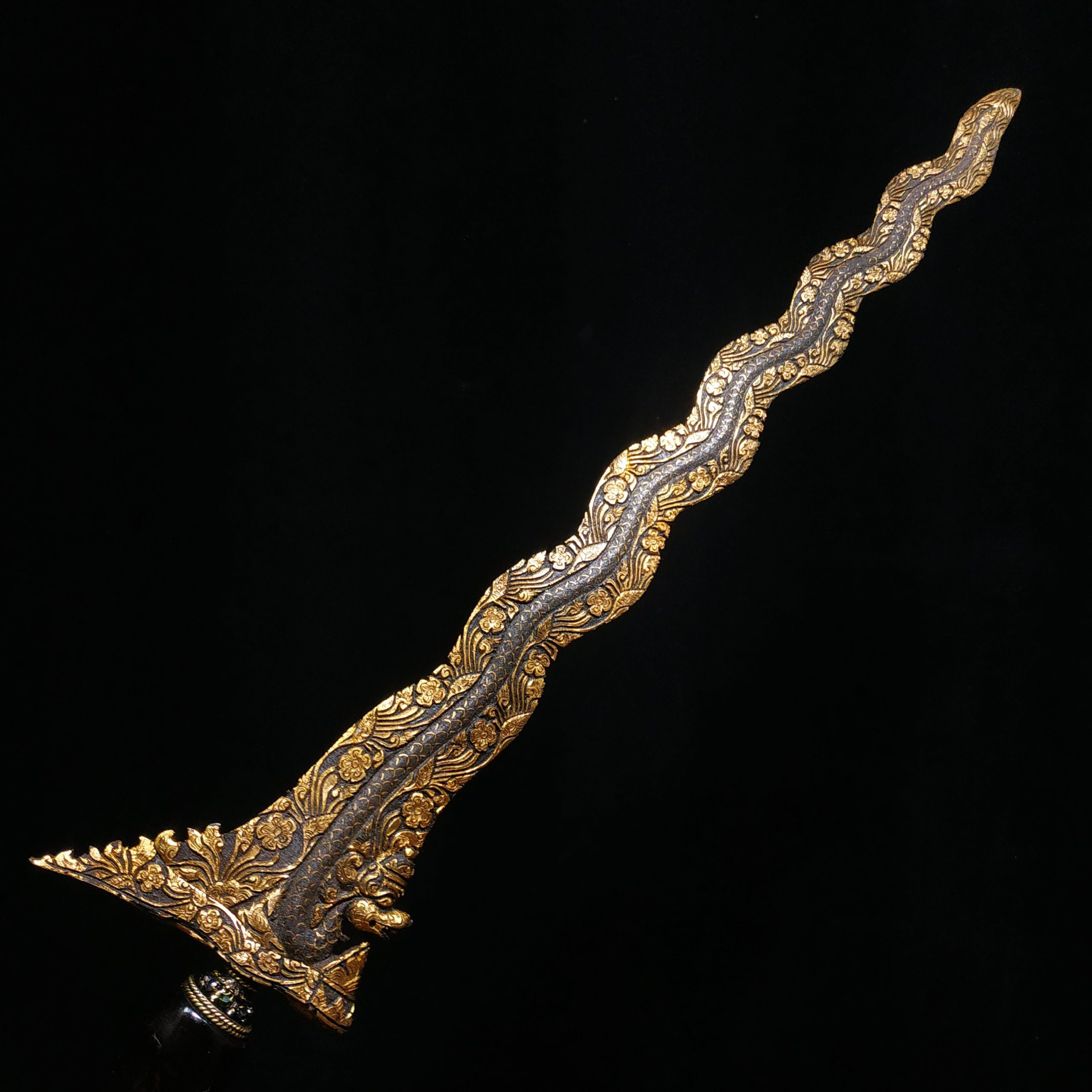 Keris Nogo Sosro Luk 13 Corok Full Kinatah Kamarogan - Pusaka Keris