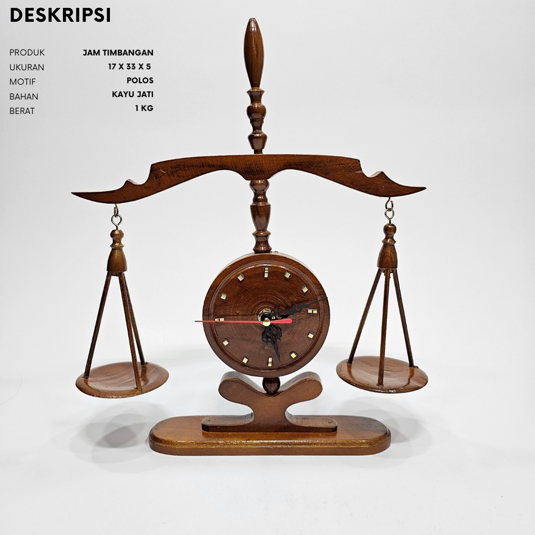 Jam Meja Duduk Model Timbangan Kayu Jati - Pusaka Keris